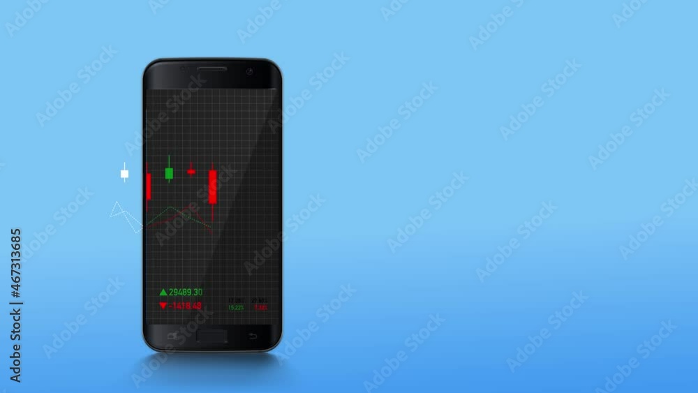 Smart phone with stock market graph and chart animation with place for ...