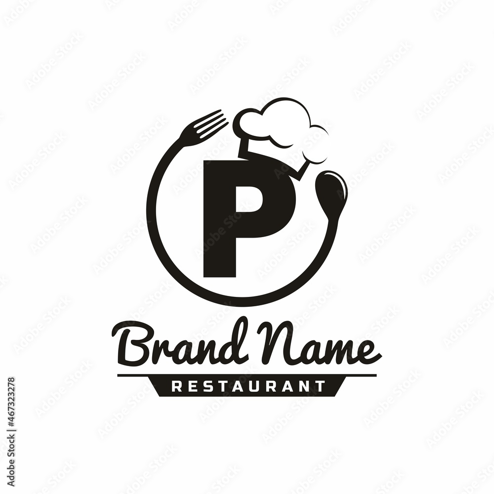 Letter P Restaurant Food Logo Design Stock Vector | Adobe Stock