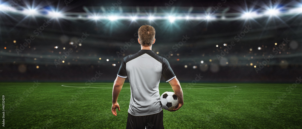 The concept of playing football.soccer player with Football on soccer ...