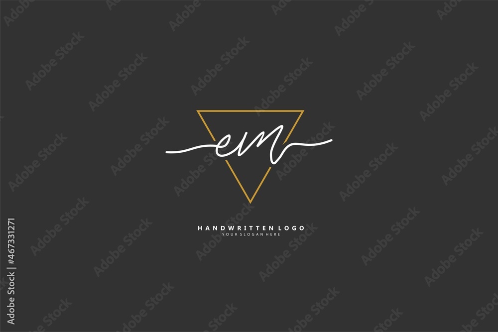 E M EM logo, Initial lettering handwriting or handwritten for identity ...