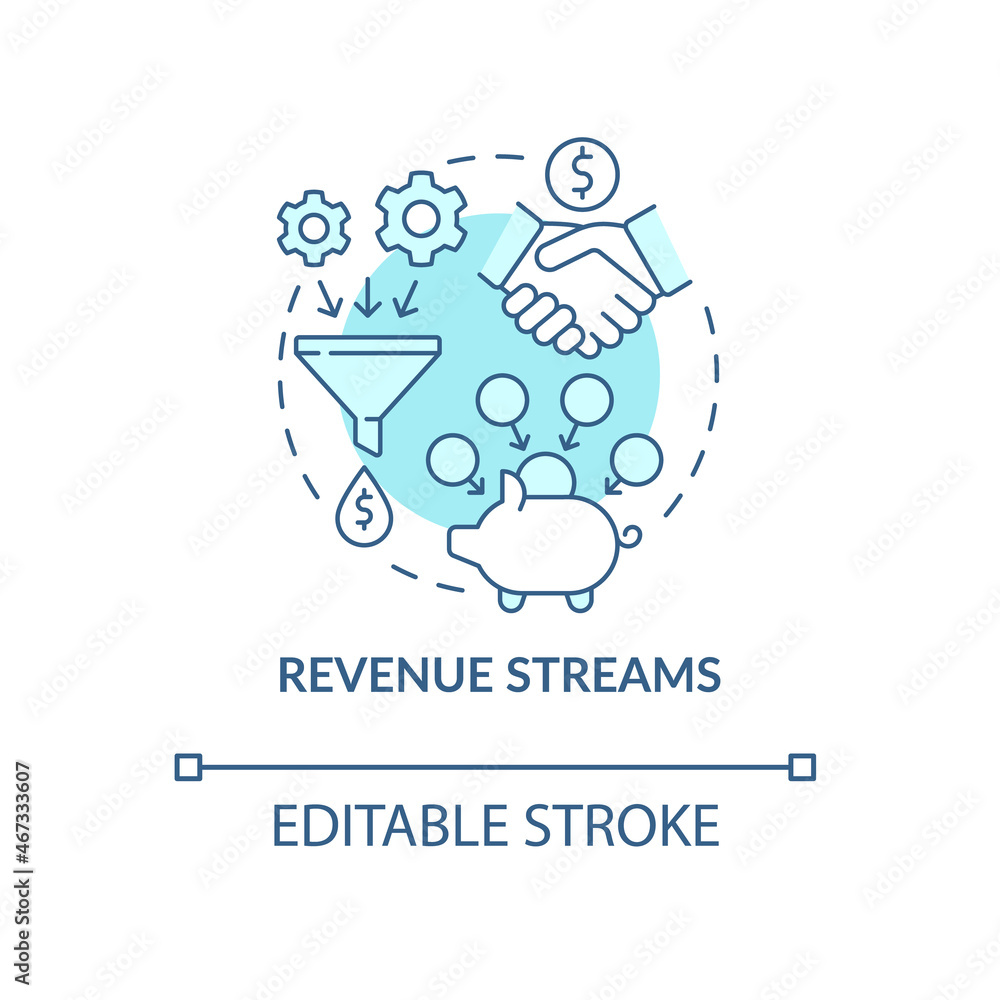 Revenue streams blue concept icon. Resources of reccuring income ...