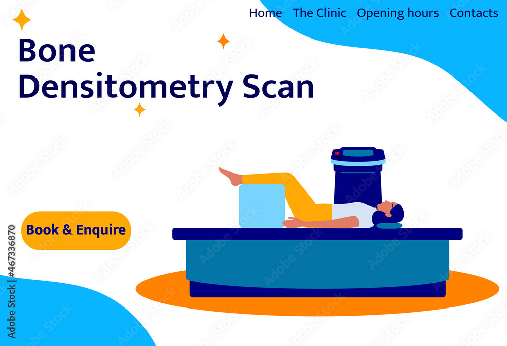 A female patient is undergoing a bone densitometry scan (DEXA or DXA ...