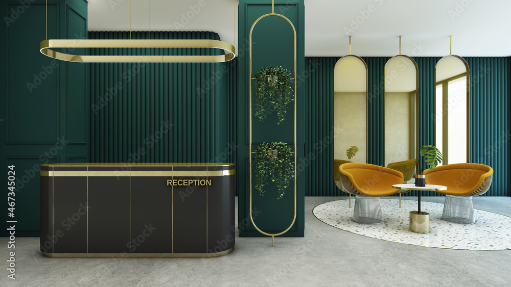 Reception shop design Modern and Loft Gold counter top,Black counter ...