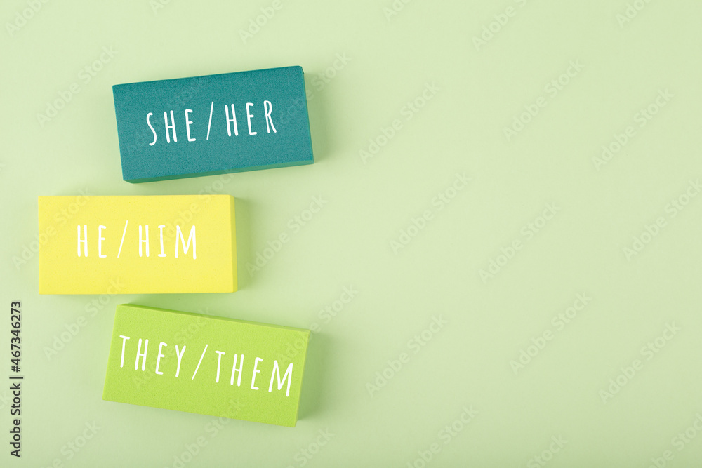 Correct pronouns for different genders on light pastel green background ...