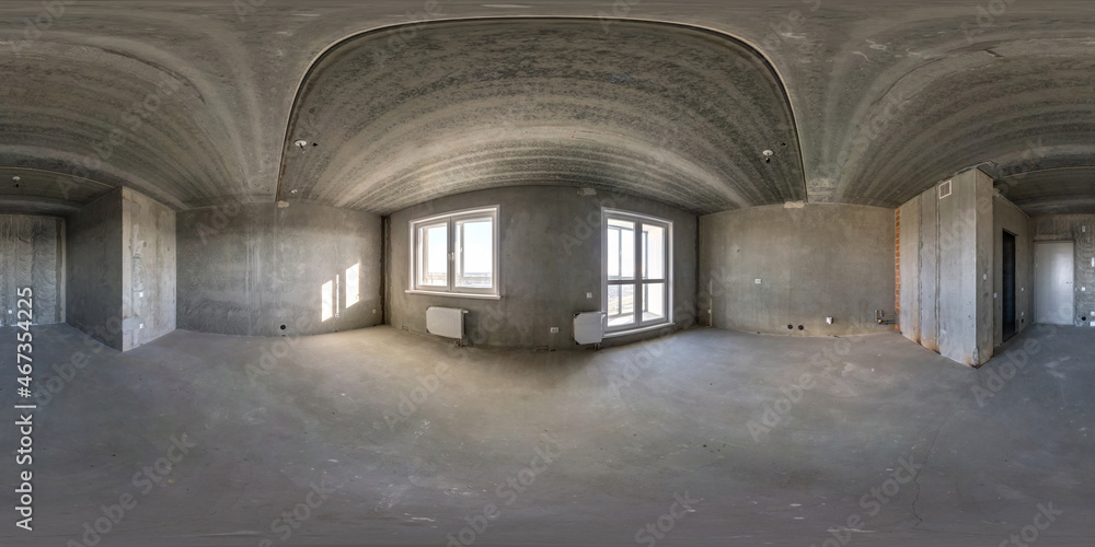 empty gray room without furniture and repair in full spherical hdri ...