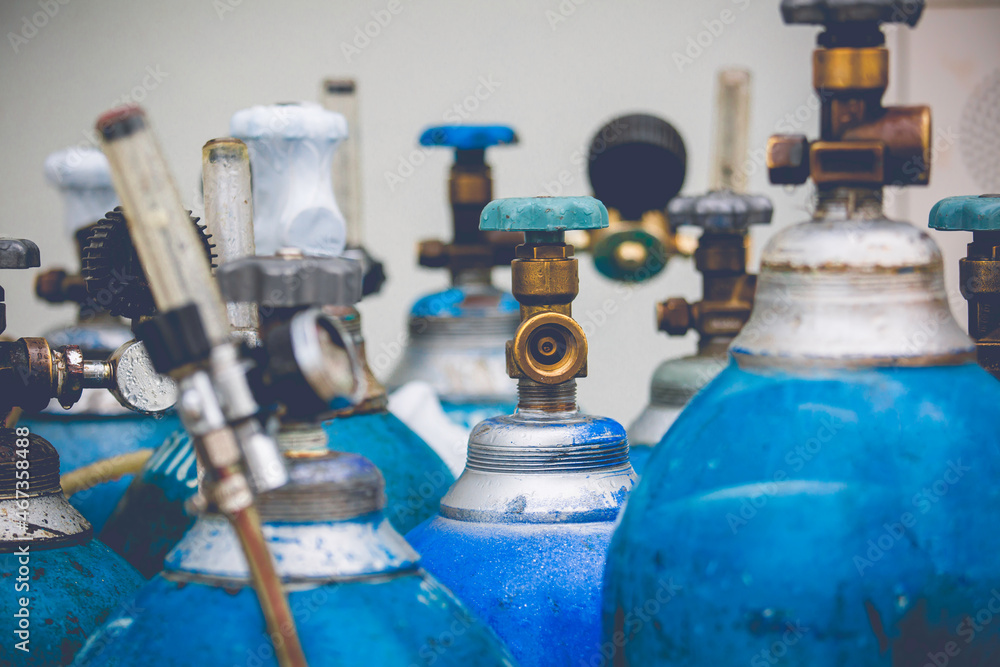 Welding equipment valve acetylene gas cylinder tank with gauge. Stock ...