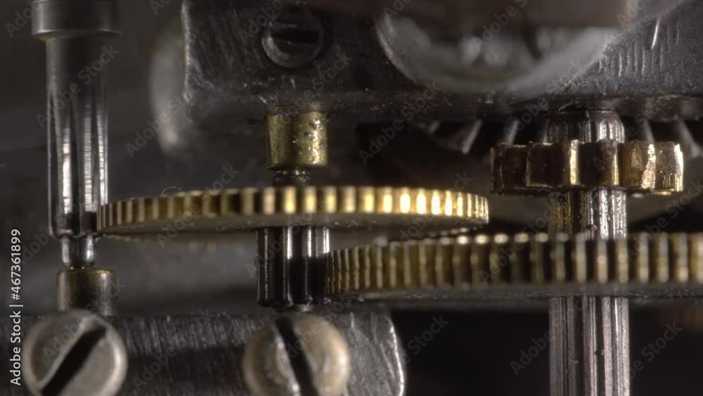 Rotating gears of the internal working mechanism. Close up of a ...