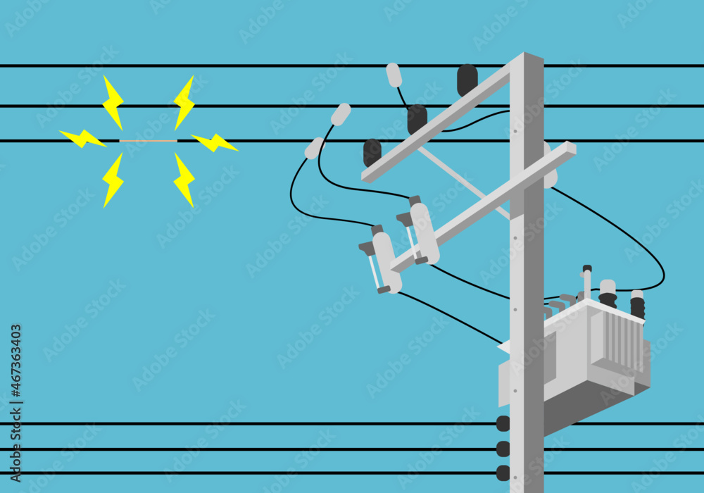 Cement high voltage electric pole and transformer damaged and short ...