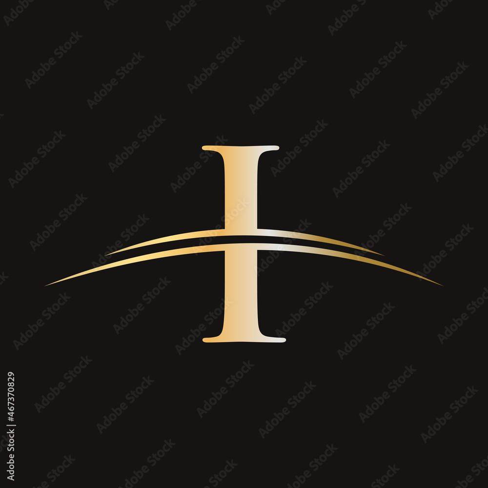 Initial letter I logotype company name colored gold swoosh design ...