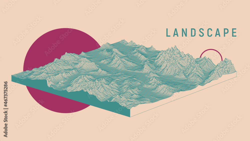 Abstract landscape background. Mesh structure. Polygonal wireframe ...