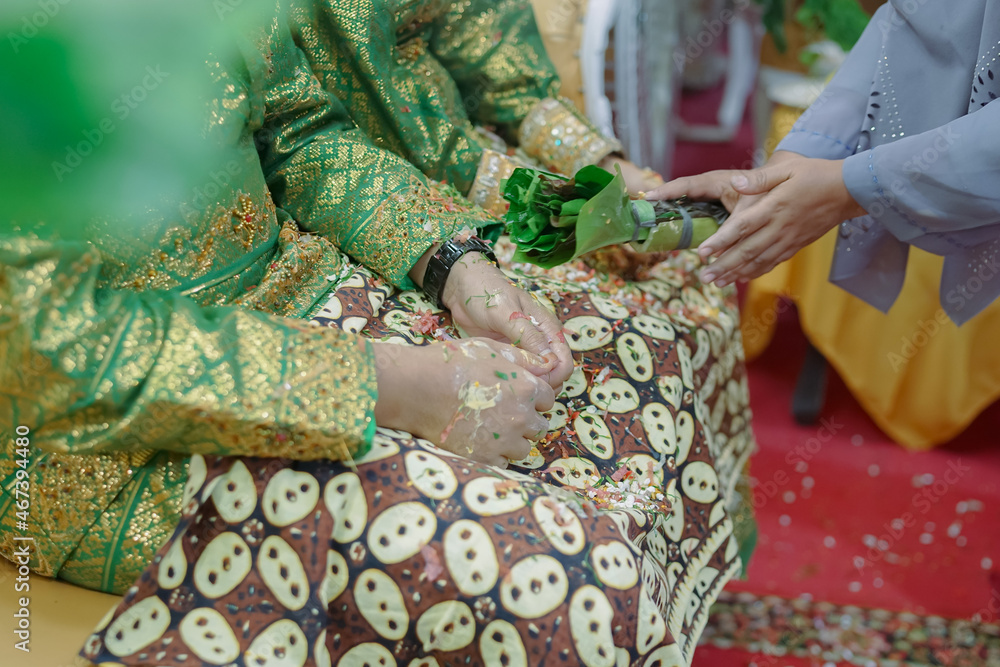 Traditional Malay wedding equipment is also called "Tepung Tawar" Stock ...
