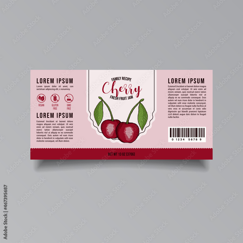 Cherry jam label template. Abstract modern vector packaging design ...