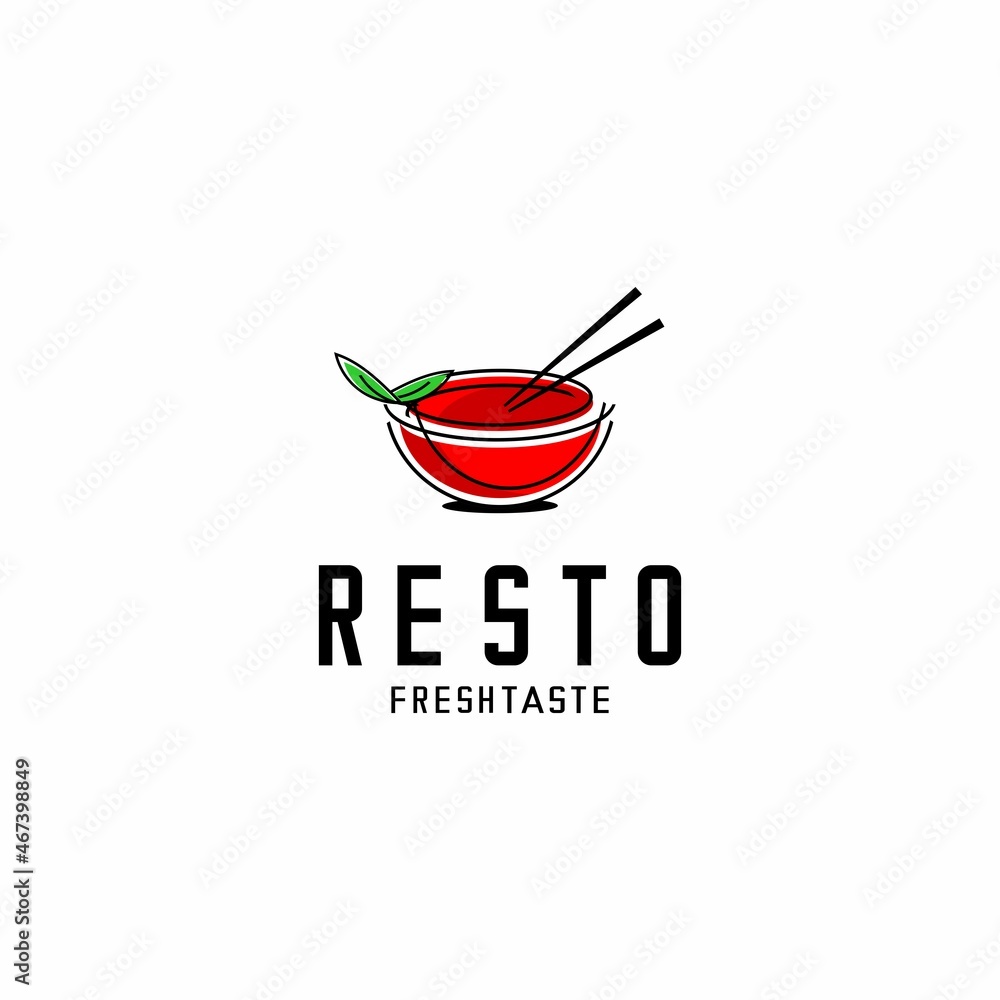 vector illustration of restaurant logo, red bowl and stick vector Stock ...