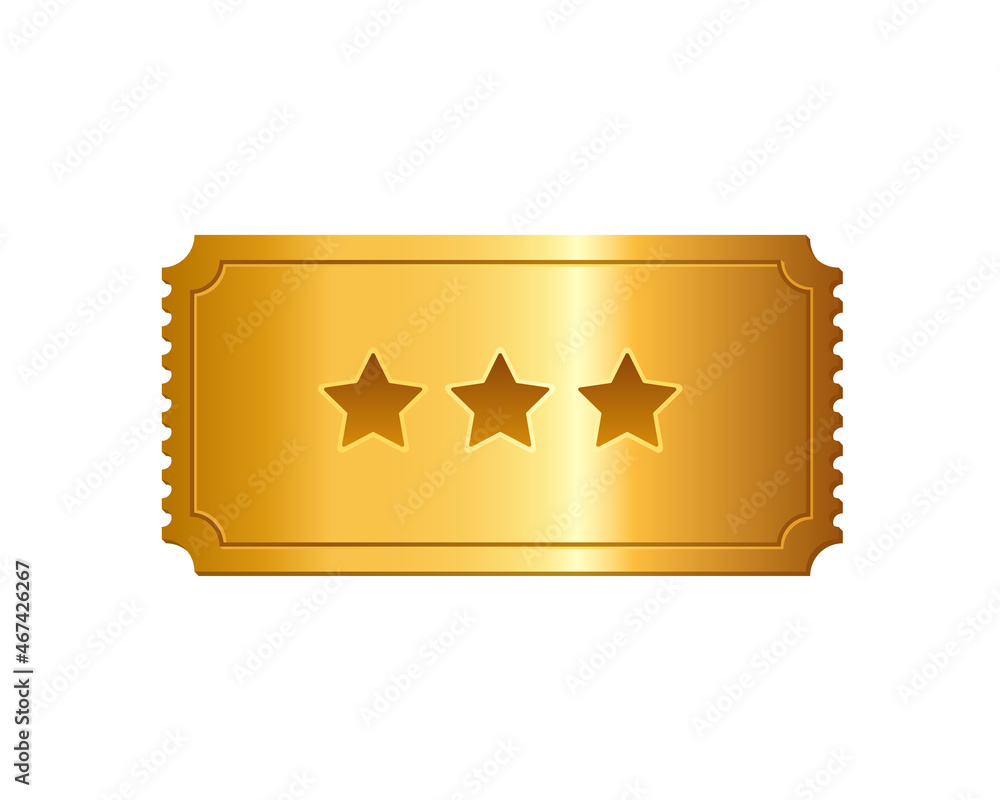 3d ticket. Vector golden 3d ticket isolated on white background. Stock ...
