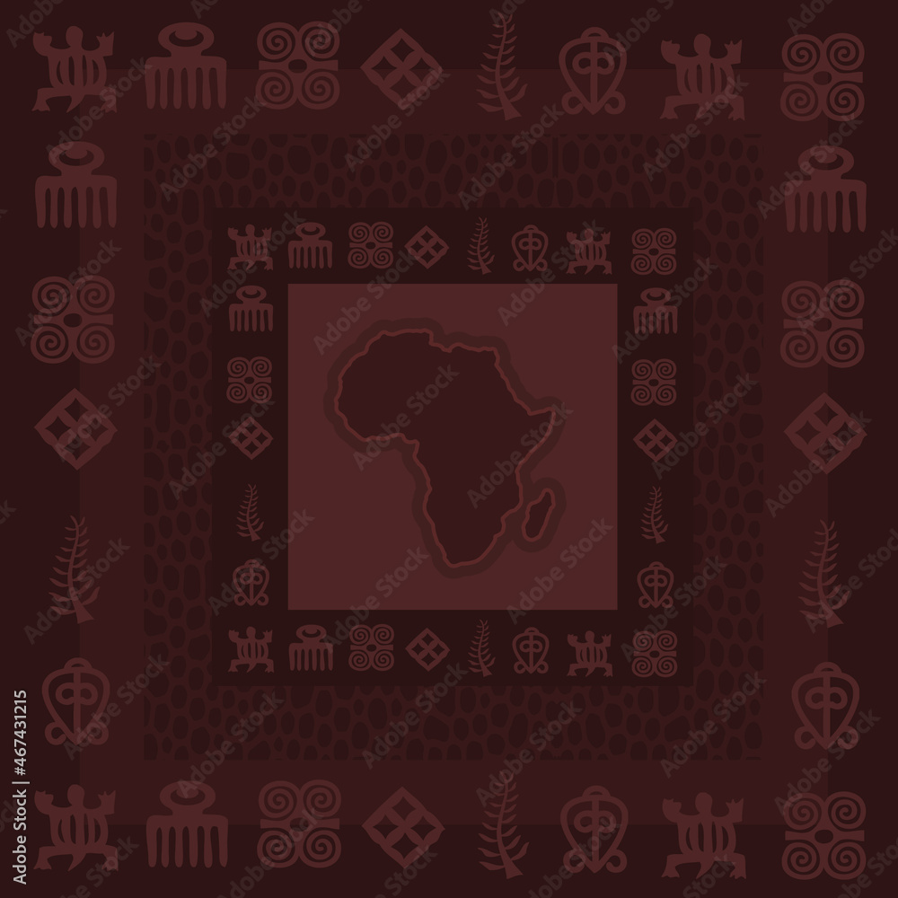 African hieroglyphs frame with Africa Map, Adinkra symbols vector Stock ...