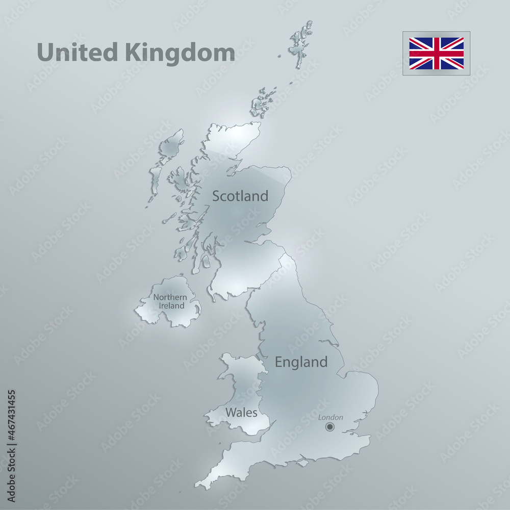 United Kingdom map and flag, administrative division, separates regions ...