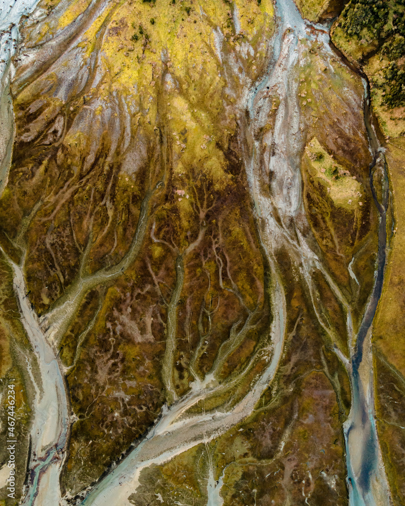 Overhead view of the formations left by the white river on its way to ...