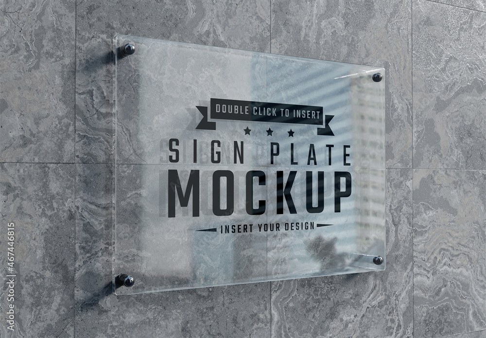 Glass Sign Plate on Wall Mockup Stock Template | Adobe Stock