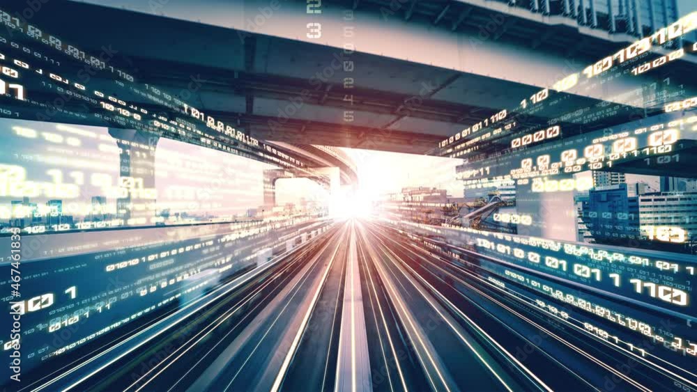 Digital data flow on road in concept of cyber global communication and ...