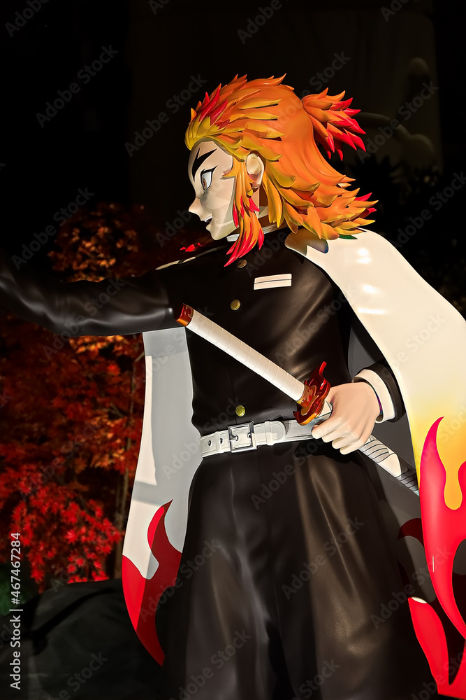 Osaka,Japan - Nov 5,2021 : Statue of Kyojuro Rengoku : Demon Slayer("鬼滅 ...