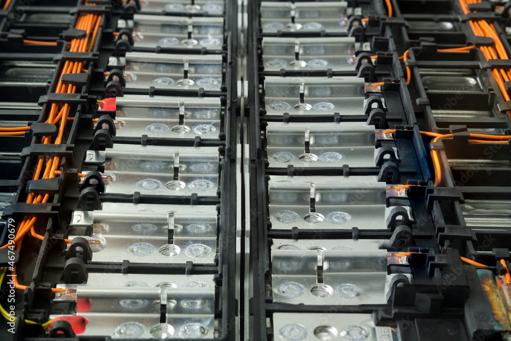 Selective focus of Electric car lithium battery pack and wiring ...