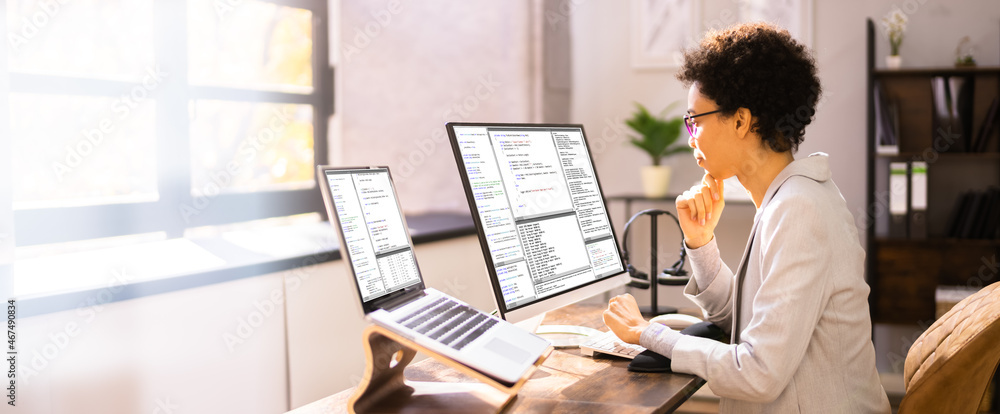 African American Woman Programmer. Girl Coding Stock Photo | Adobe Stock