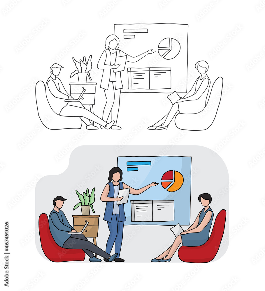 Coloring page of people presentation. presentation people with hand ...