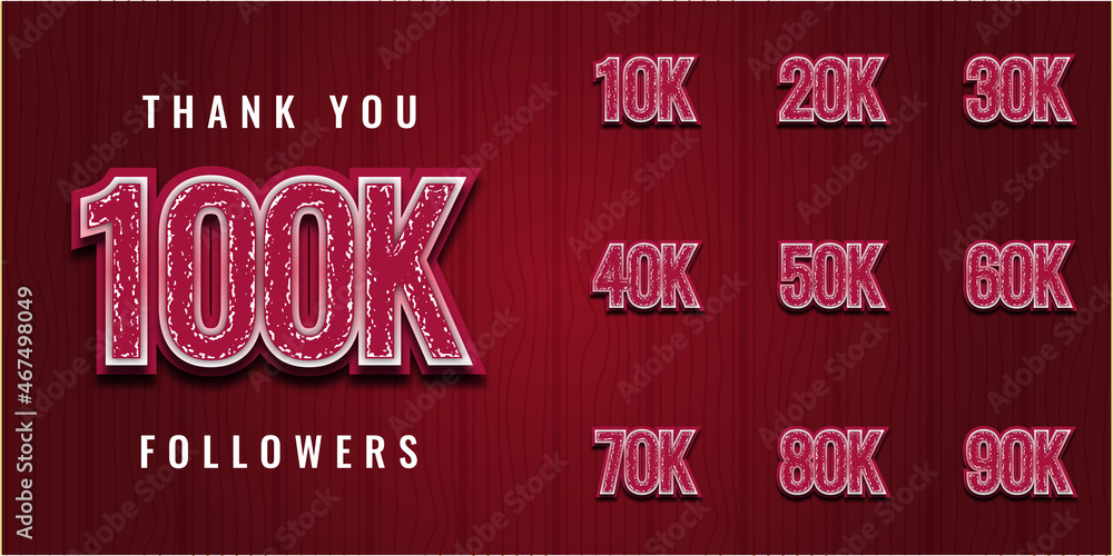Thank you 10000 to 100000 followers colorful template design Stock ...