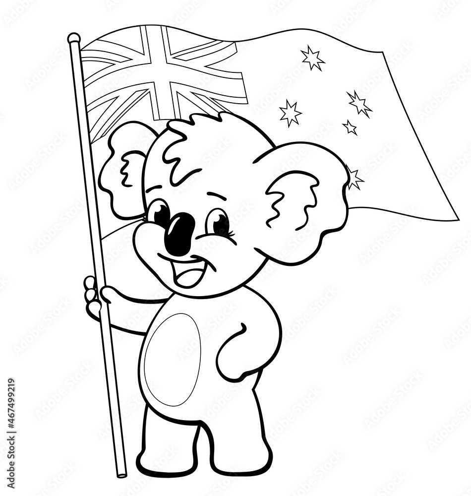 koala with australian flag for kids coloring book Stock Vector | Adobe ...