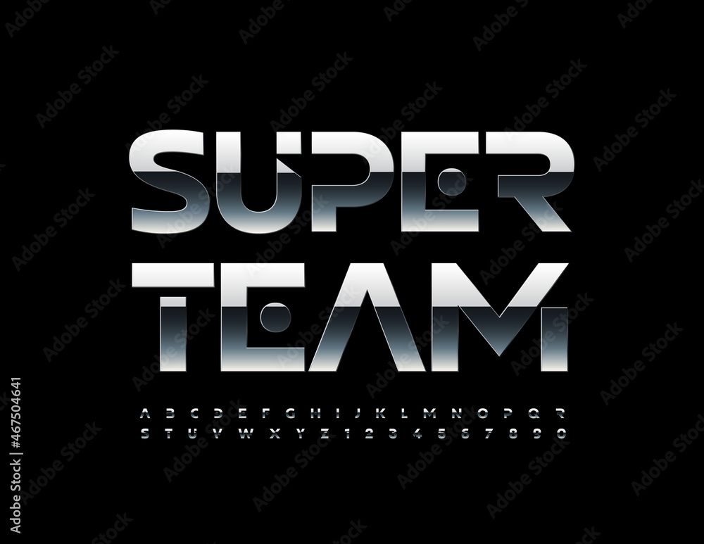 Vector modern sign Super Work. Glossy Steel Font. Dark metallic ...