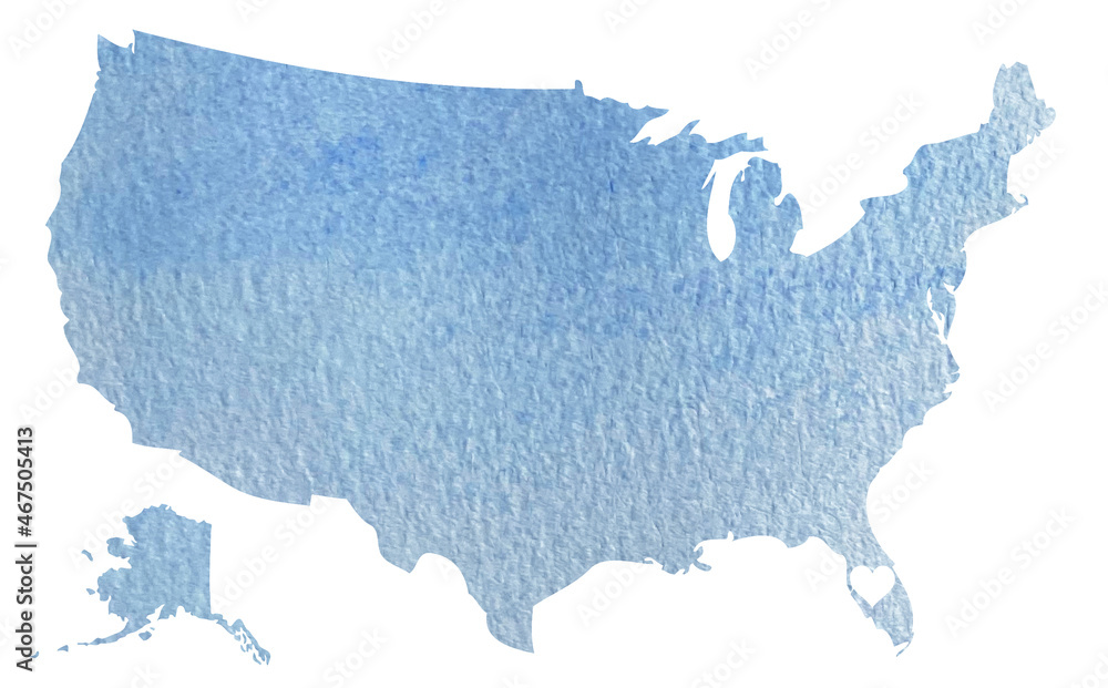 Watercolor blue map of USA with Florida state isolated on white Stock ...