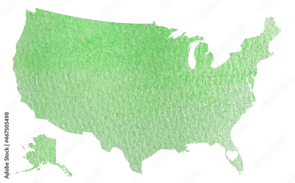 Watercolor green map of USA with Florida state isolated on white Stock ...
