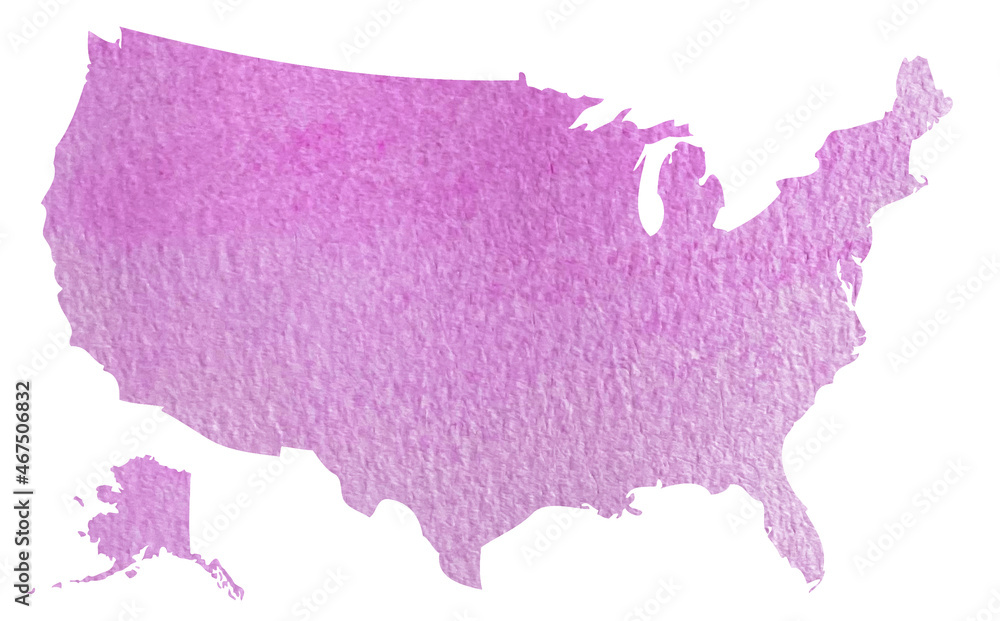Watercolor pink map of USA isolated on white Stock Illustration | Adobe ...