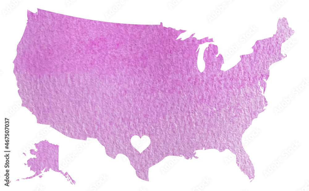 Watercolor pink map of USA with Texas state isolated on white Stock ...