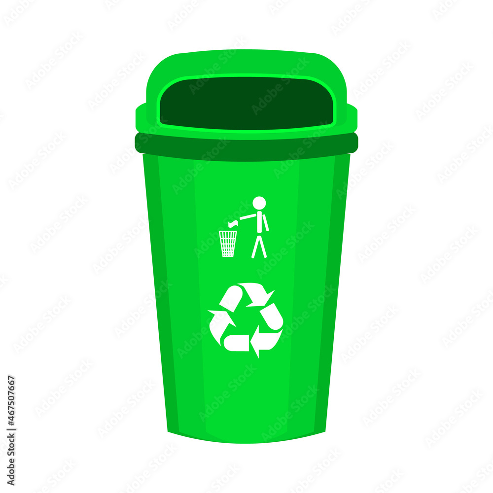 Green recycling bin with recycle logo isolated on white background ...