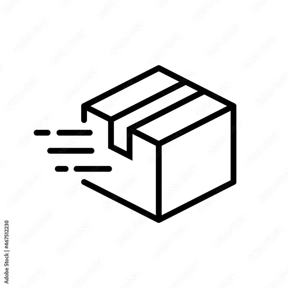 Fast delivery box line icon. Cardboard box with speed lines. Quick ...