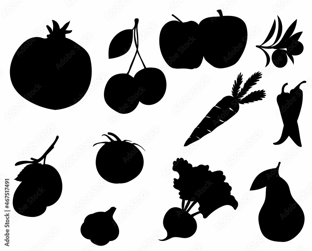 vegetables and fruits silhouette isolated, vector Stock Vector | Adobe ...