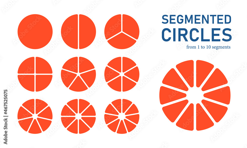 Segmented circles set. Infographic chart pie from 1 to 10. Fraction ...