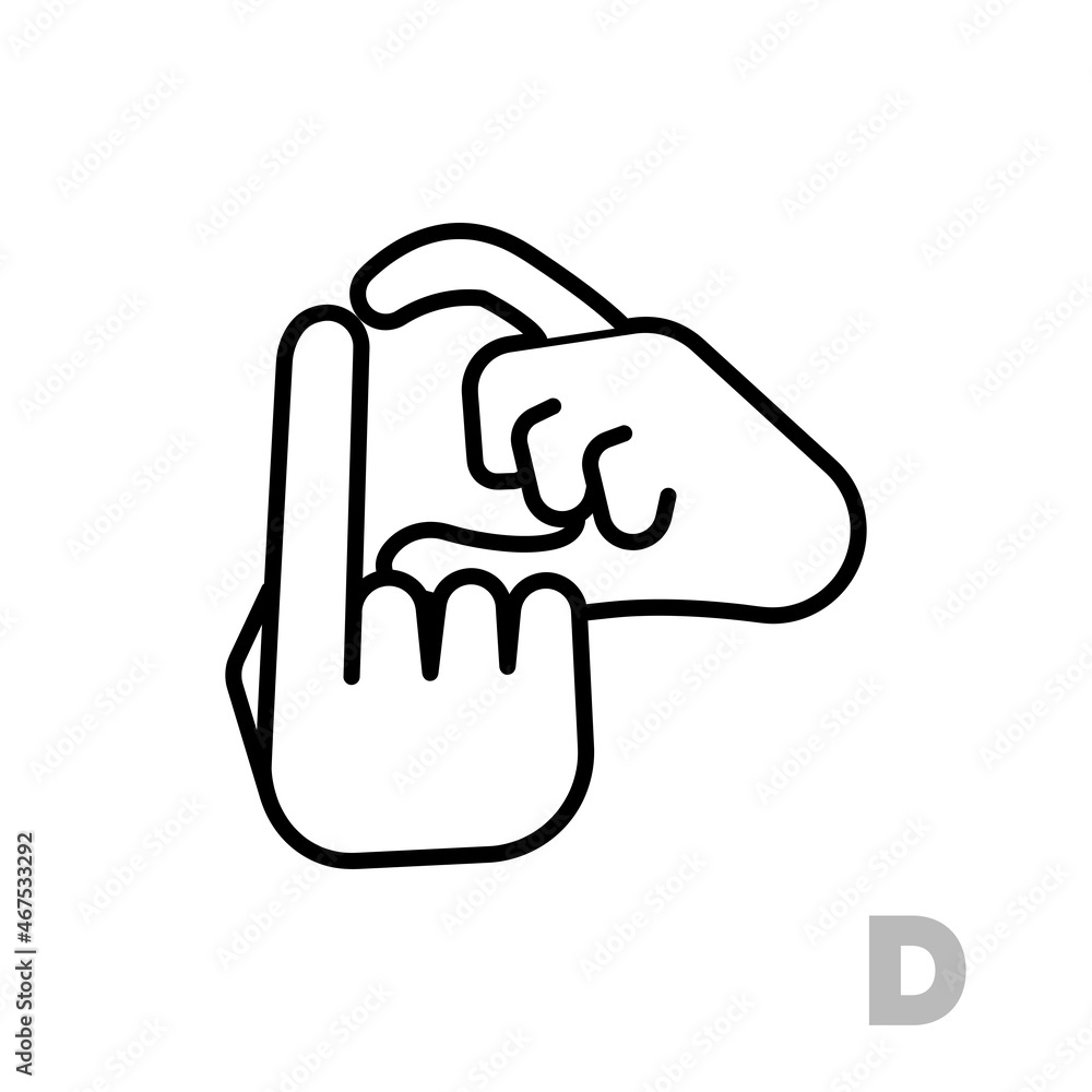 Letter D Universal And Handicapped Hand Alphabet Letter Simple Clear Linear Letter D Hand