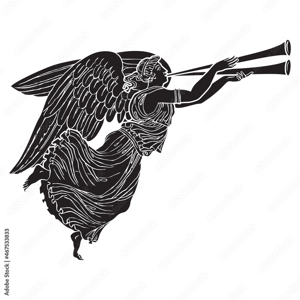 Ancient greek winged goddess silhouette illustration Stock Vector ...