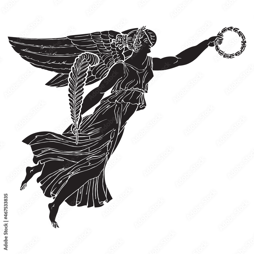 Ancient greek winged goddess silhouette illustration Stock Vector ...