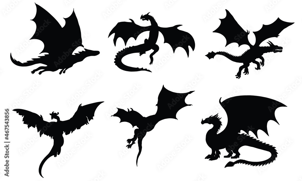 Dragon Silhouette SVG Dragon Clipart Stock Vector | Adobe Stock