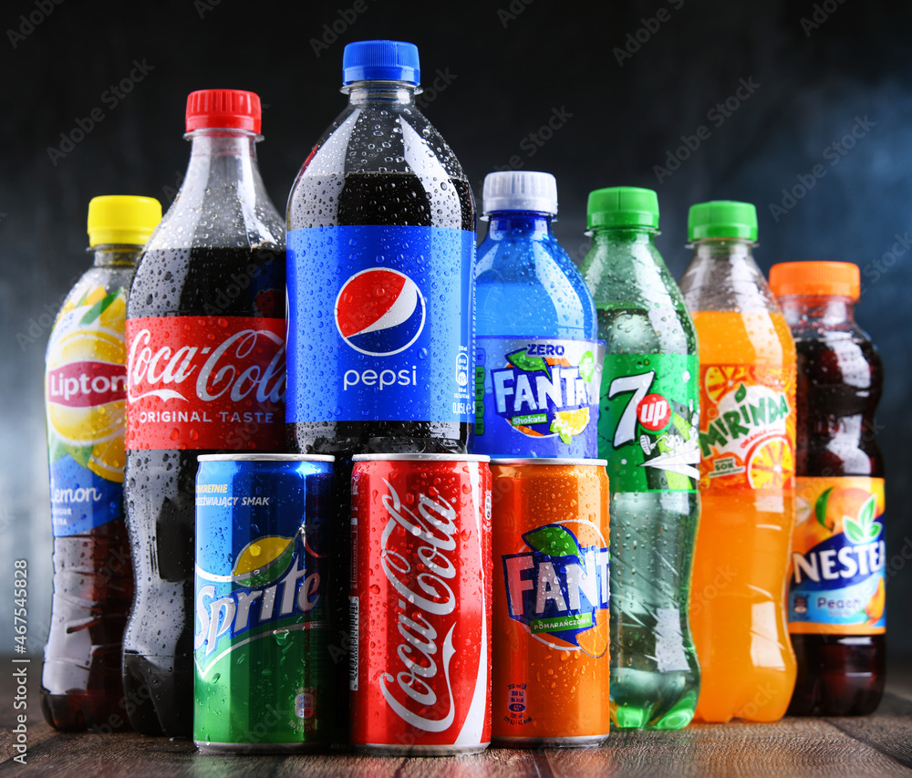 Bottles of global soft drink brands Stock Photo | Adobe Stock