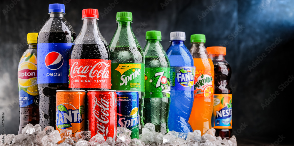 Bottles of global soft drink brands Stock Photo | Adobe Stock
