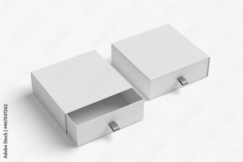 Sliding drawer box mockup. Package cardboard with black ribbon. Stock ...