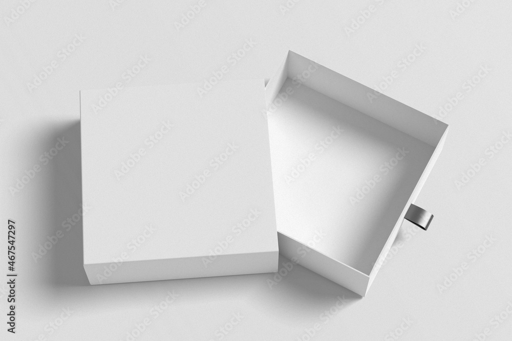 Sliding drawer box mockup. Package cardboard with black ribbon. Stock ...