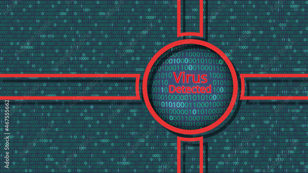 Virus Detected Alert Message Scanning Computer Virus Inside Binary Code Template For Concept