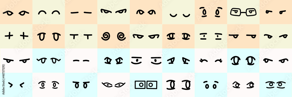 Animation Character Eyes Illustration Vector Set with various emotion ...