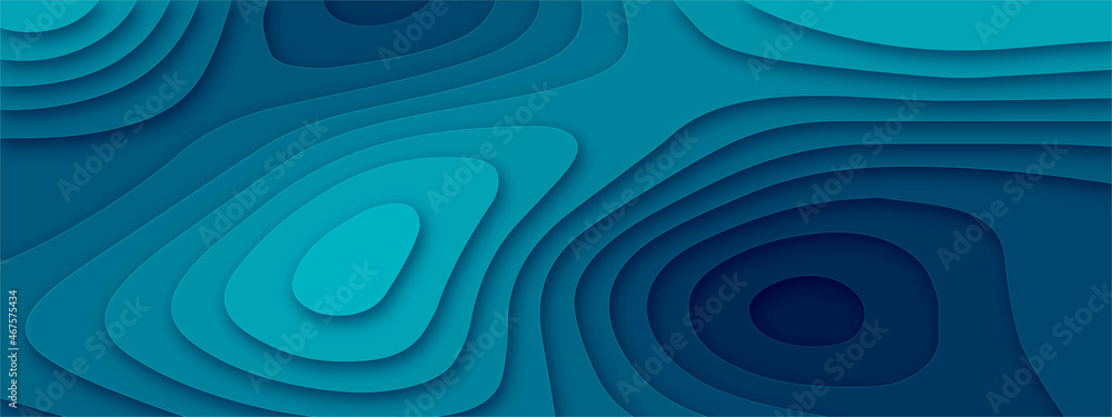 Blue gradient 3d papercut topography map relief. Papercut multi layers ...
