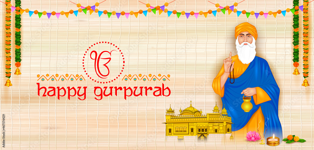 Happy Gurpurab, Guru Nanak Jayanti festival of Sikh celebration ...